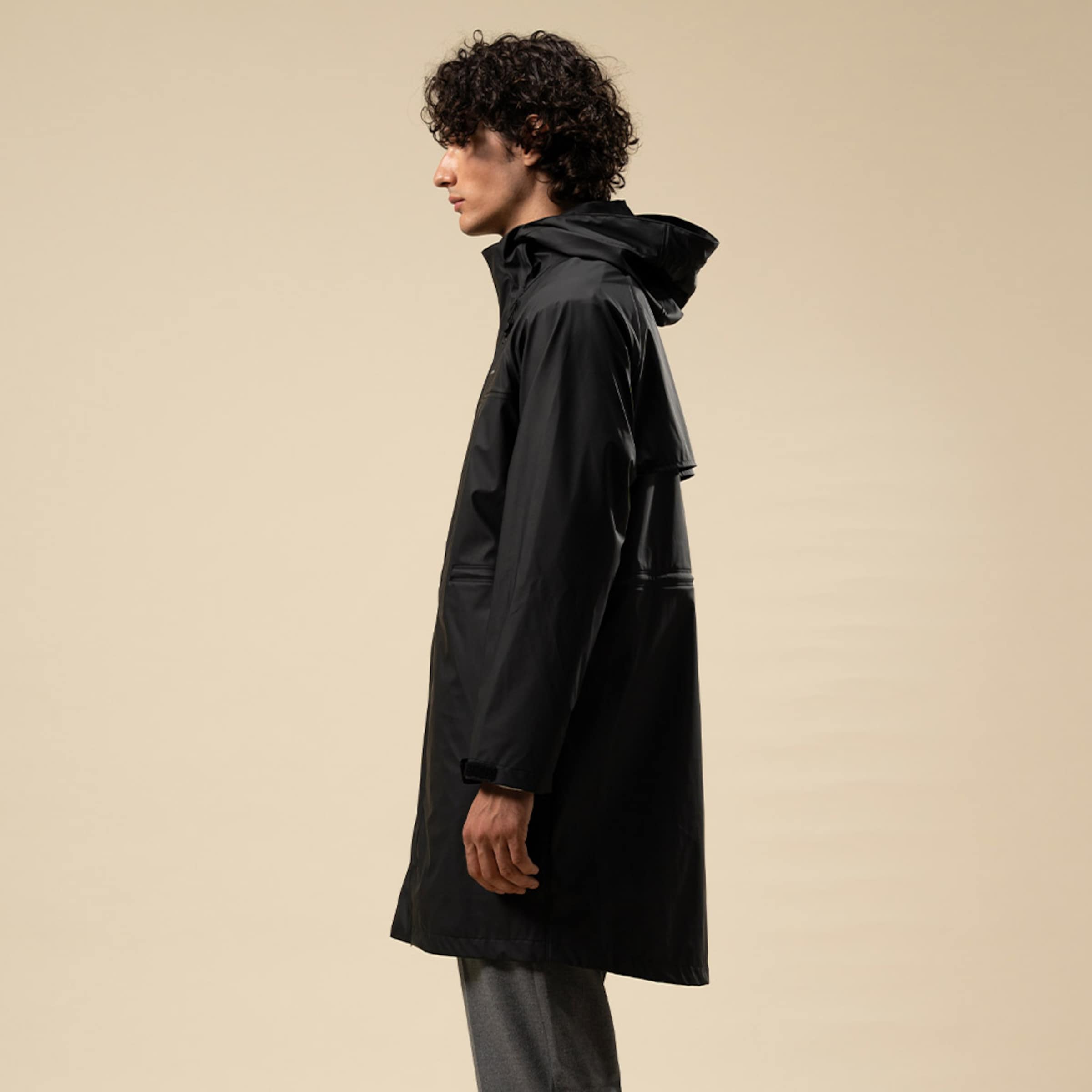 Long black raincoat store